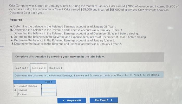 Solved Critz Company was started on January 1. Year 1. | Chegg.com