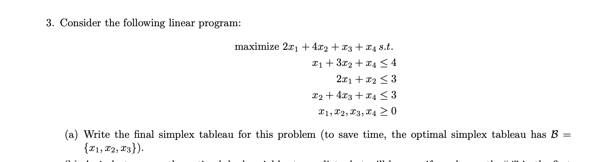 Solved Consider the following linear | Chegg.com