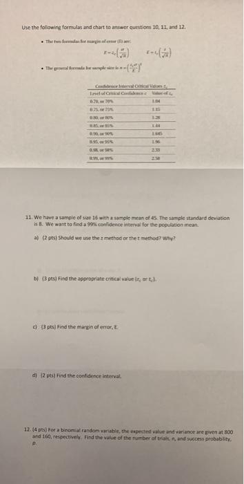 Solved Use the following formulas and chart to answer | Chegg.com