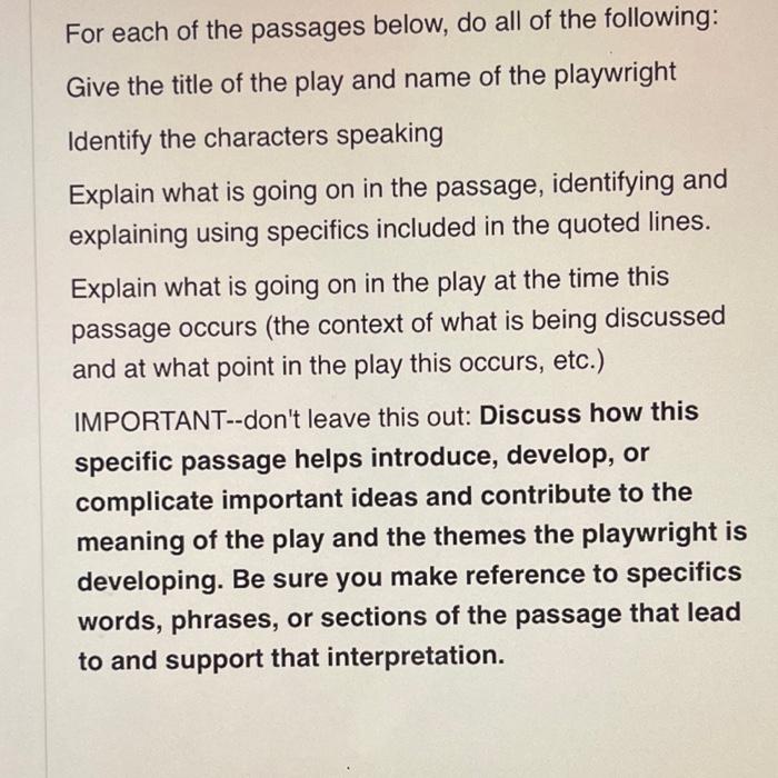 For each of the passages below, do all of the | Chegg.com