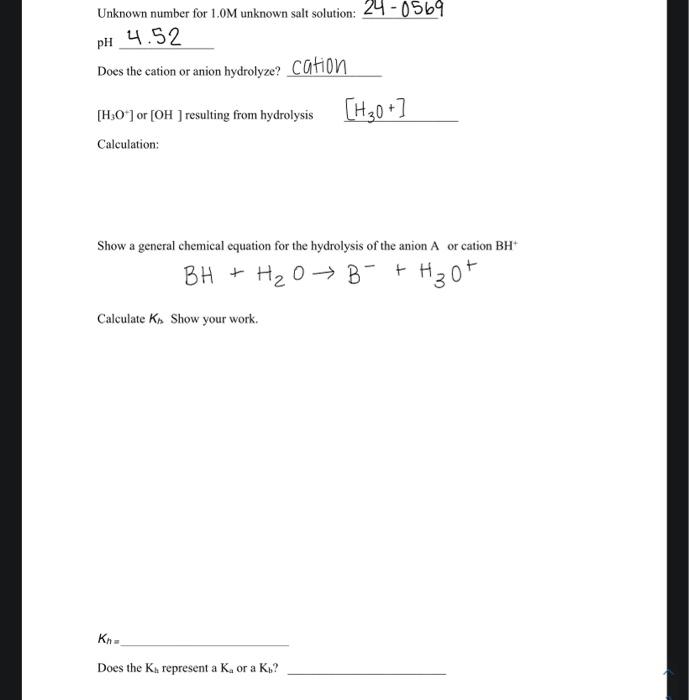 Solved Unknown number for 1.0M unknown salt solution: | Chegg.com