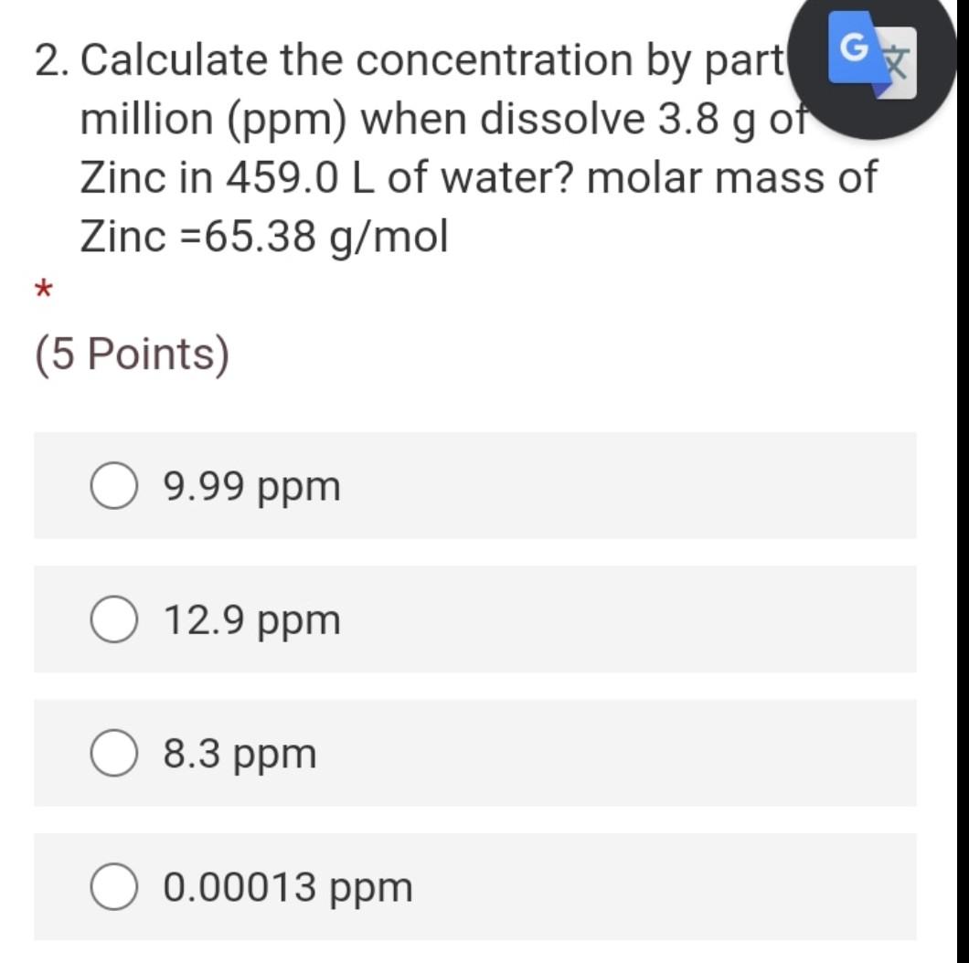 Solved G 2. Calculate the concentration by part million | Chegg.com