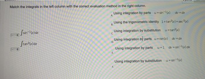 Solved Match the integrals in the left column with the | Chegg.com