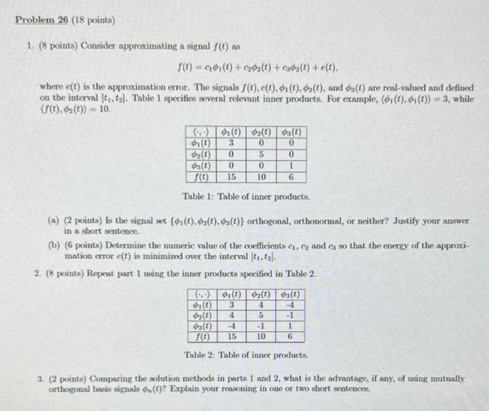 Solved 1. (8 points) Consider approximating a signal f(t) as | Chegg.com