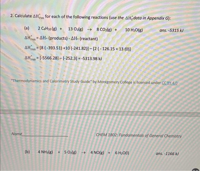 Solved 2. Calculate ΔHrxn∘ for each of the following | Chegg.com