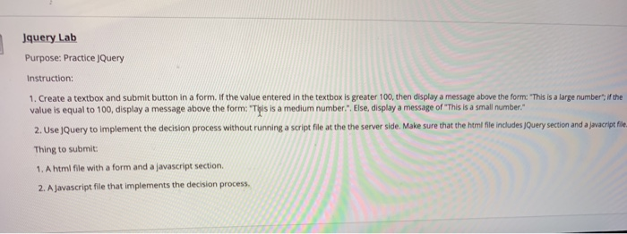Solved Jquery Lab Purpose: Practice JQuery Instruction: 1. | Chegg.com