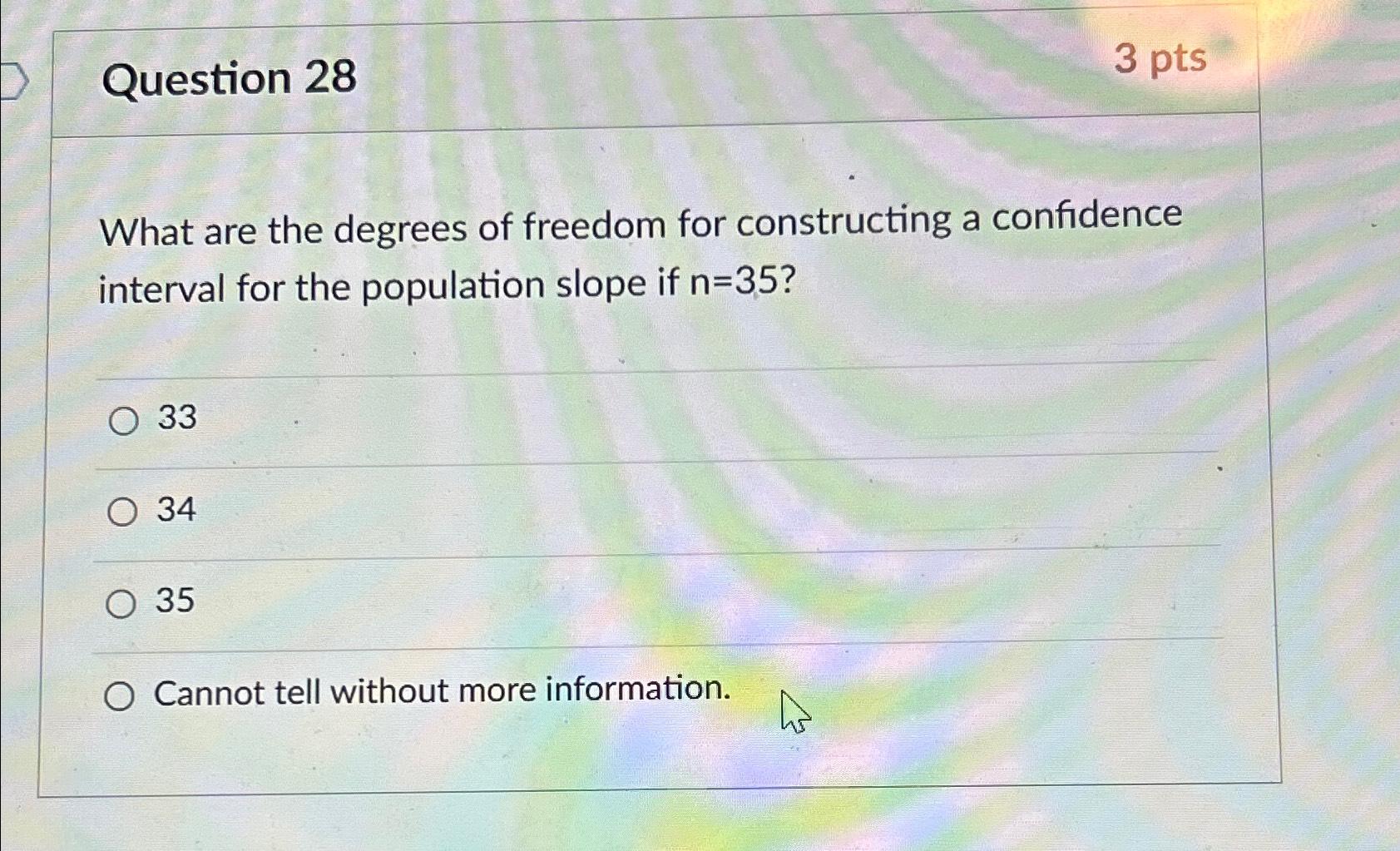 Solved Question 283 ﻿ptsWhat are the degrees of freedom for | Chegg.com