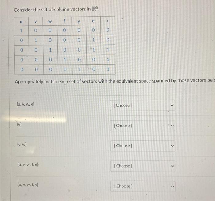 Solved Consider the set of column vectors in R5. | Chegg.com