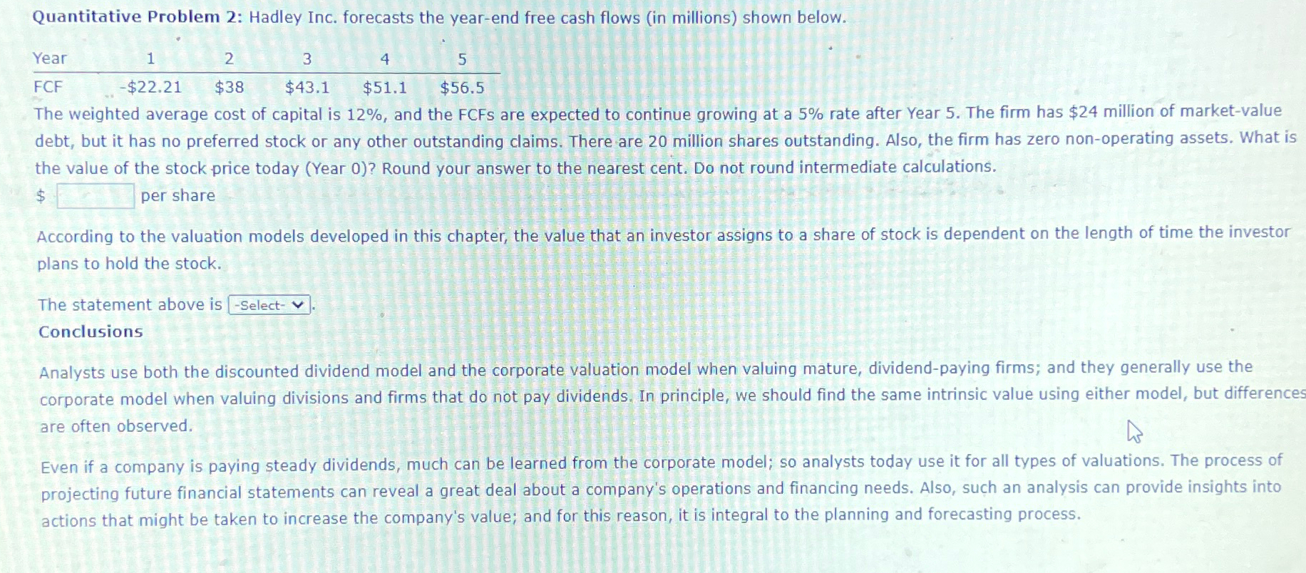 Solved Quantitative Problem 2: Hadley Inc. forecasts the | Chegg.com