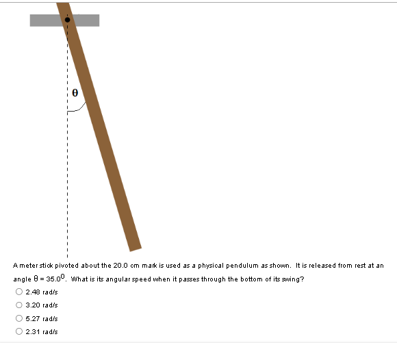Solved A meter stick pivoted about the 20.0cm ﻿mak is used | Chegg.com