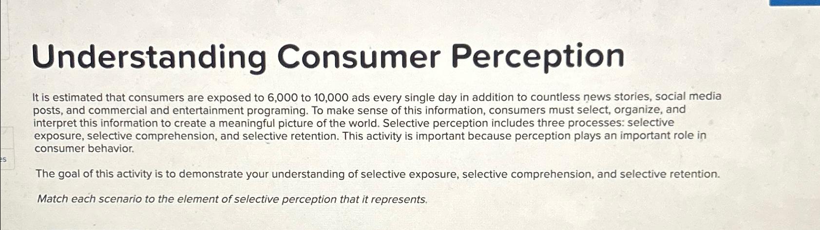 Solved Understanding Consumer Perception | Chegg.com