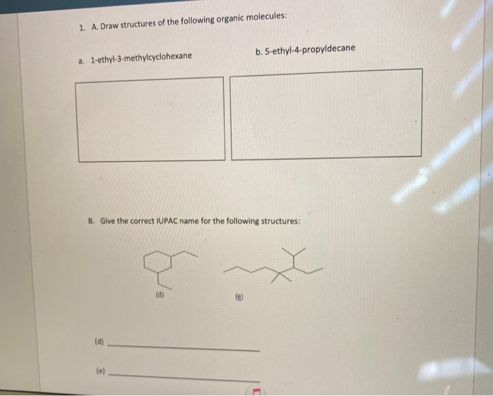 Solved 1. A. Draw structures of the following organic | Chegg.com