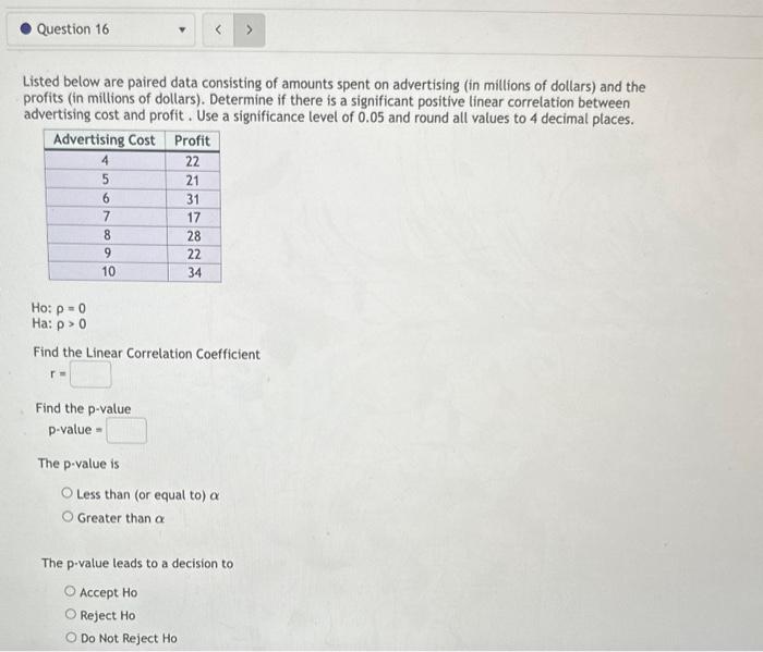 Solved Listed below are paired data consisting of amounts | Chegg.com