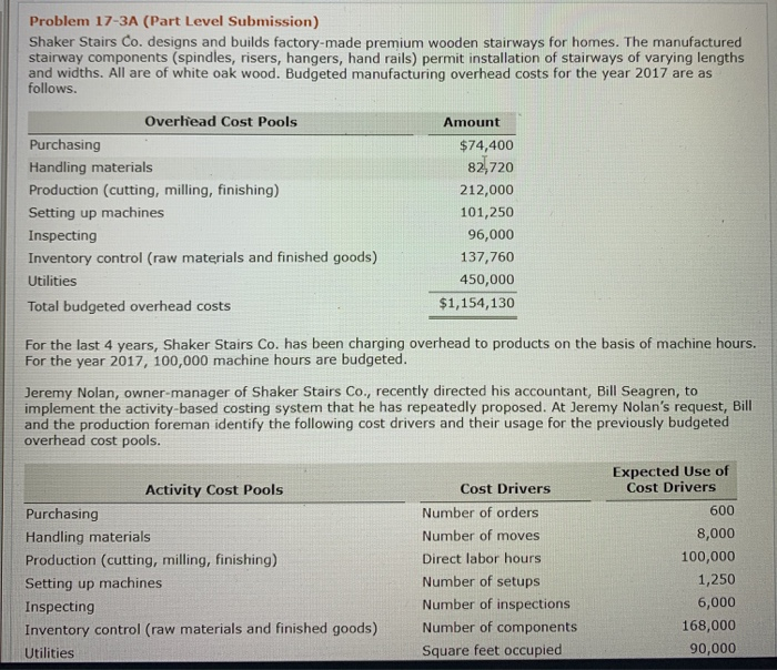 Solved Problem 17-3A (Part Level Submission) Shaker Stairs | Chegg.com