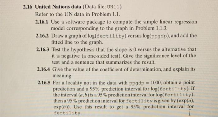 Solved a 2.16 United Nations data (Data file: UN11) Refer to | Chegg.com