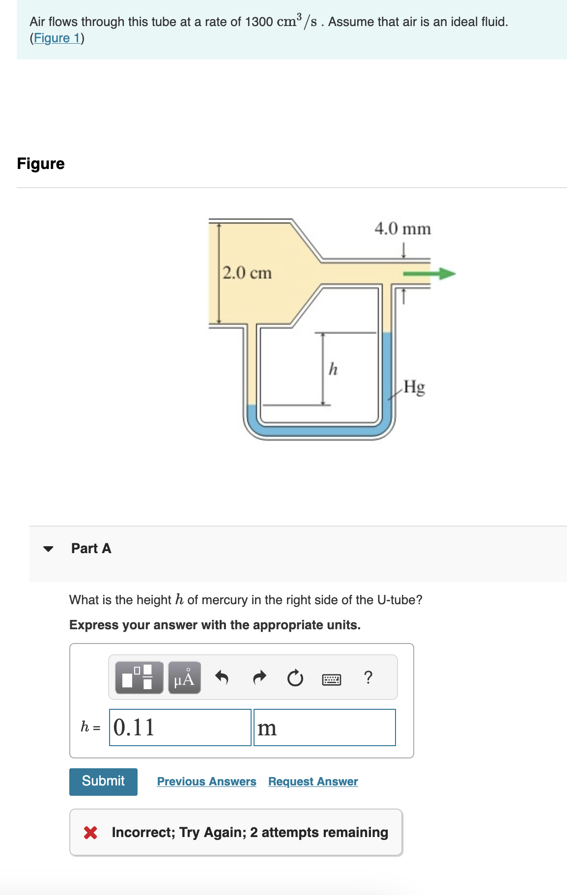 Solved Air flows through this tube at a rate of | Chegg.com