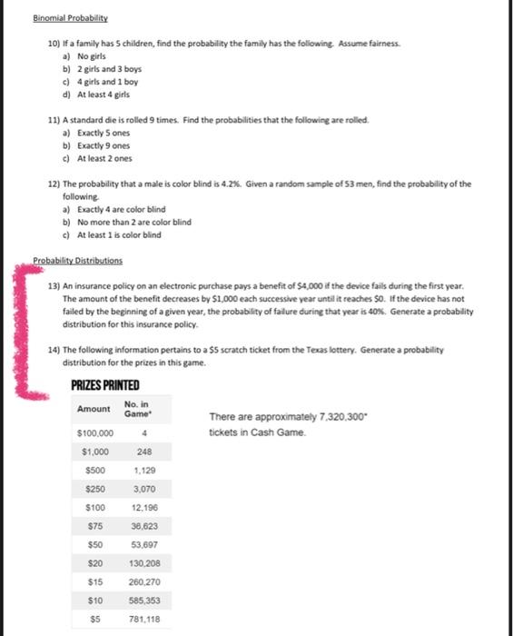 Solved Binomial Probability 10) f a family has 5 children, | Chegg.com