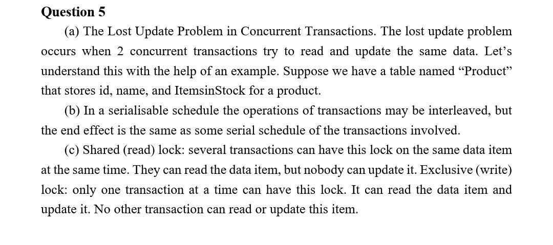 Solved (a) The Lost Update Problem in Concurrent | Chegg.com
