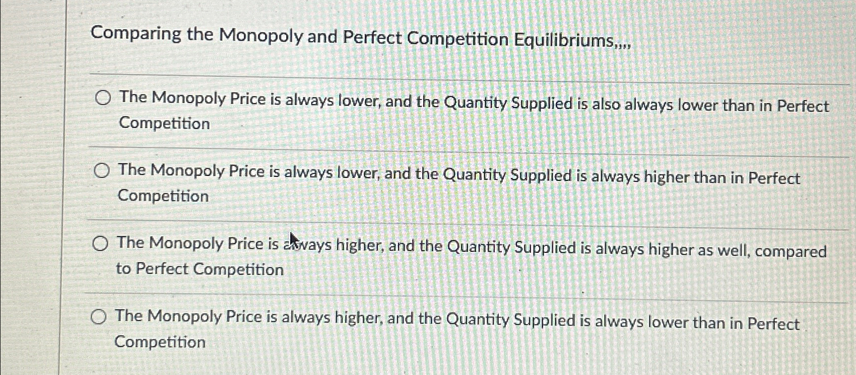 Solved Comparing the Monopoly and Perfect Competition | Chegg.com