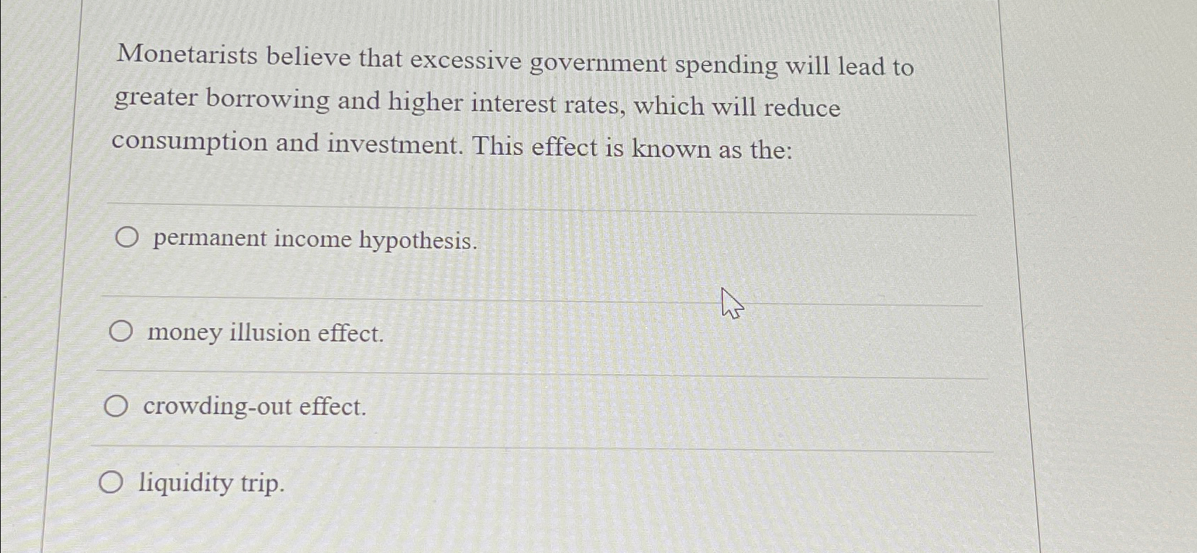 Solved Monetarists believe that excessive government | Chegg.com