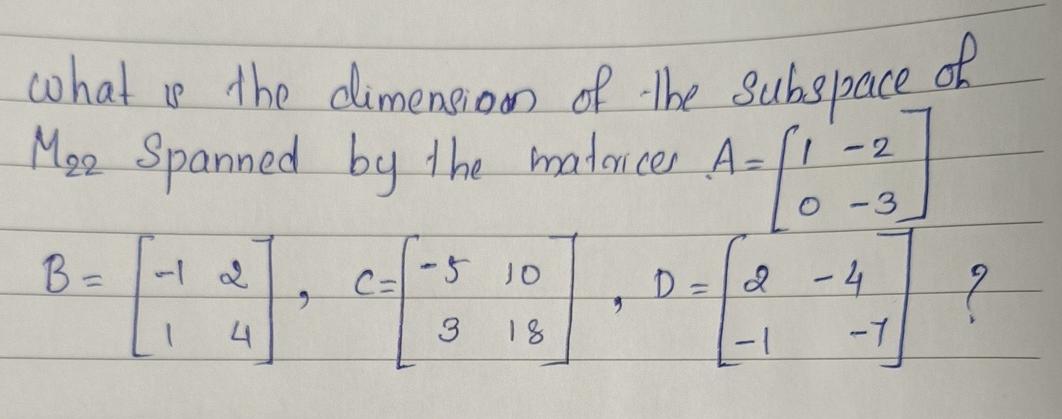 Solved What is the dimension of the subspace of M22 ﻿Spanned | Chegg.com