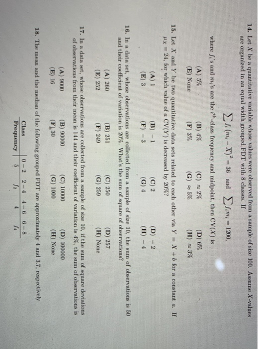 Solved 14. Let X be a quantitative variable whose values | Chegg.com