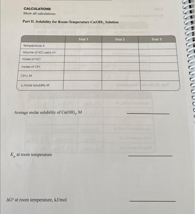 DATA Part II Room Temperature Volume of Ca(OH)₂, ml | Chegg.com