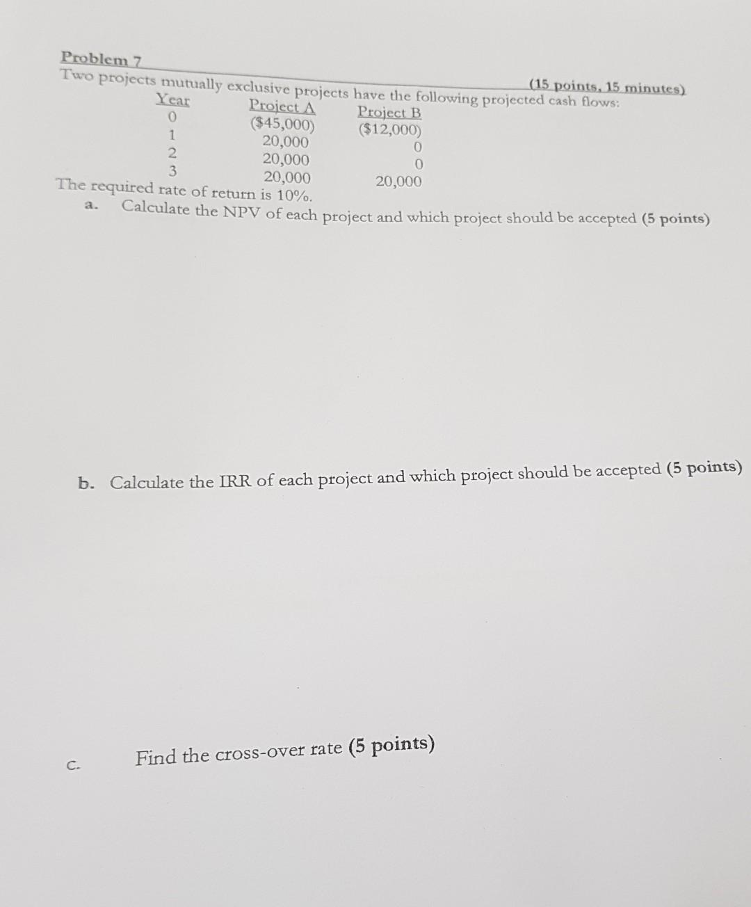 Solved Problem 7 Two projects mutually exclusive projects | Chegg.com