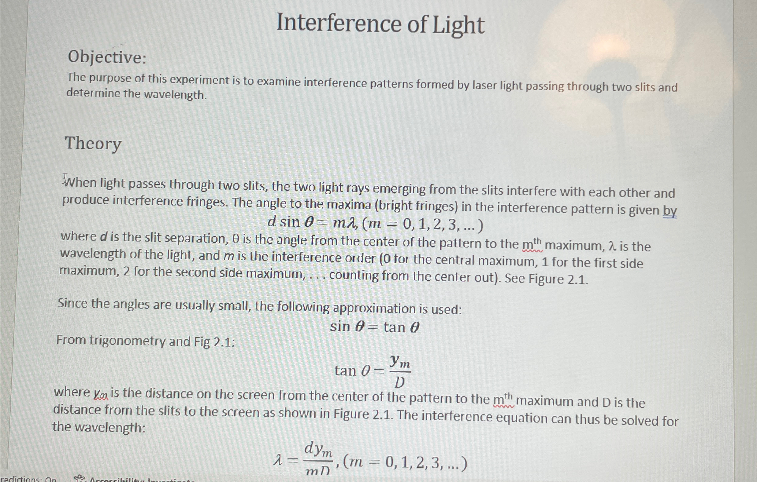 Interference of LightObjective:The purpose of this | Chegg.com