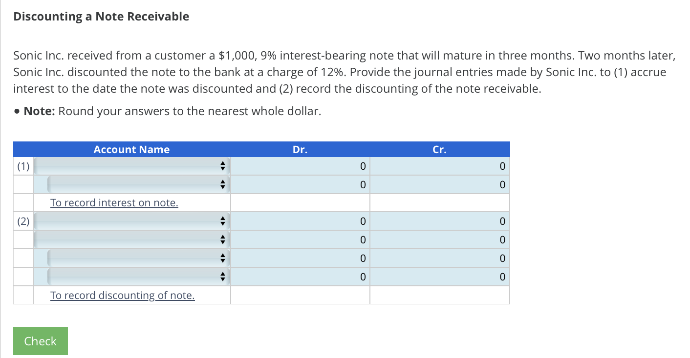 Solved Discounting a Note ReceivableSonic Inc. received from | Chegg.com