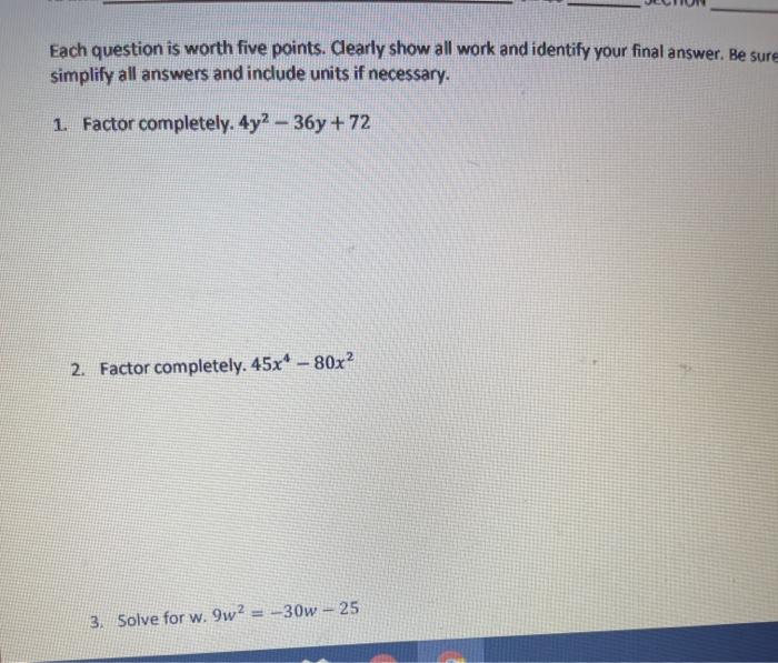 Solved Each question is worth five points. Clearly show all | Chegg.com