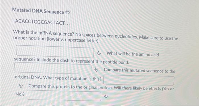 Solved Mutated DNA Sequence #2 TACACCTGGCGACTACT... What is | Chegg.com