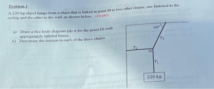 Solved Problem 1 A 220 kg object hangs from a chain that is | Chegg.com