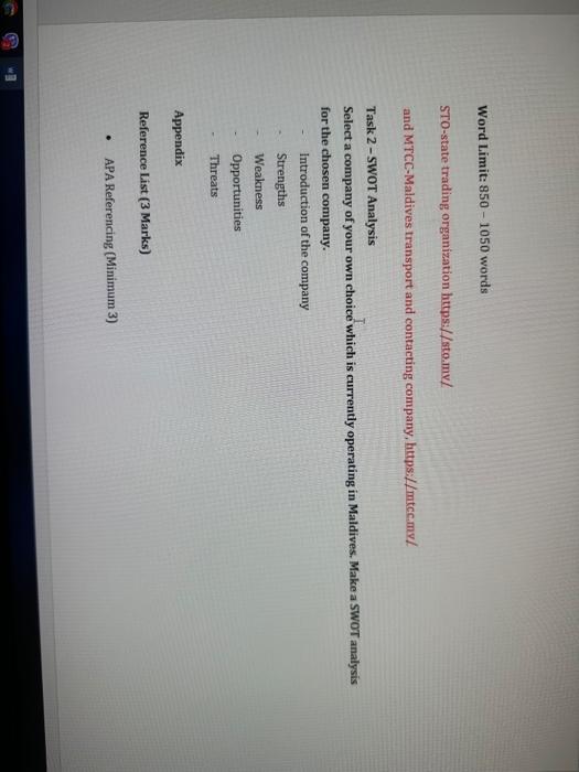 Solved Task 2 - SWOT Analysis Select a company of your own | Chegg.com