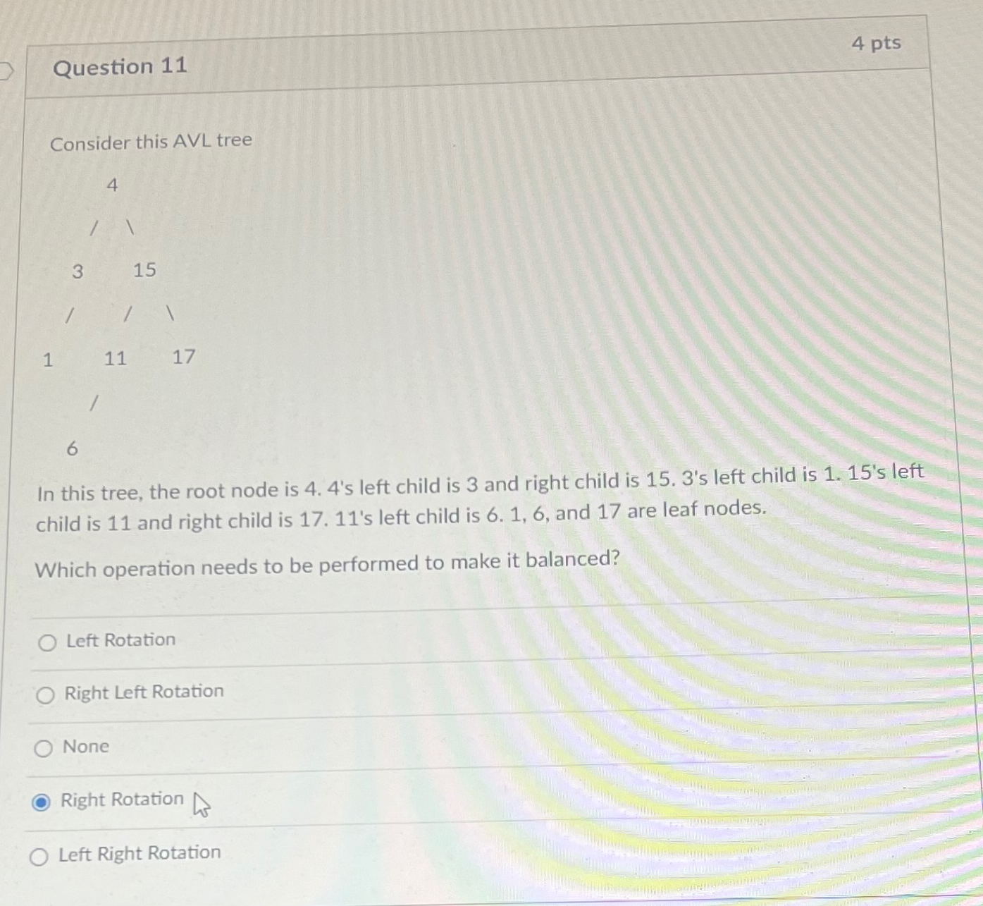 Solved Question 114 ﻿ptsConsider this AVL | Chegg.com