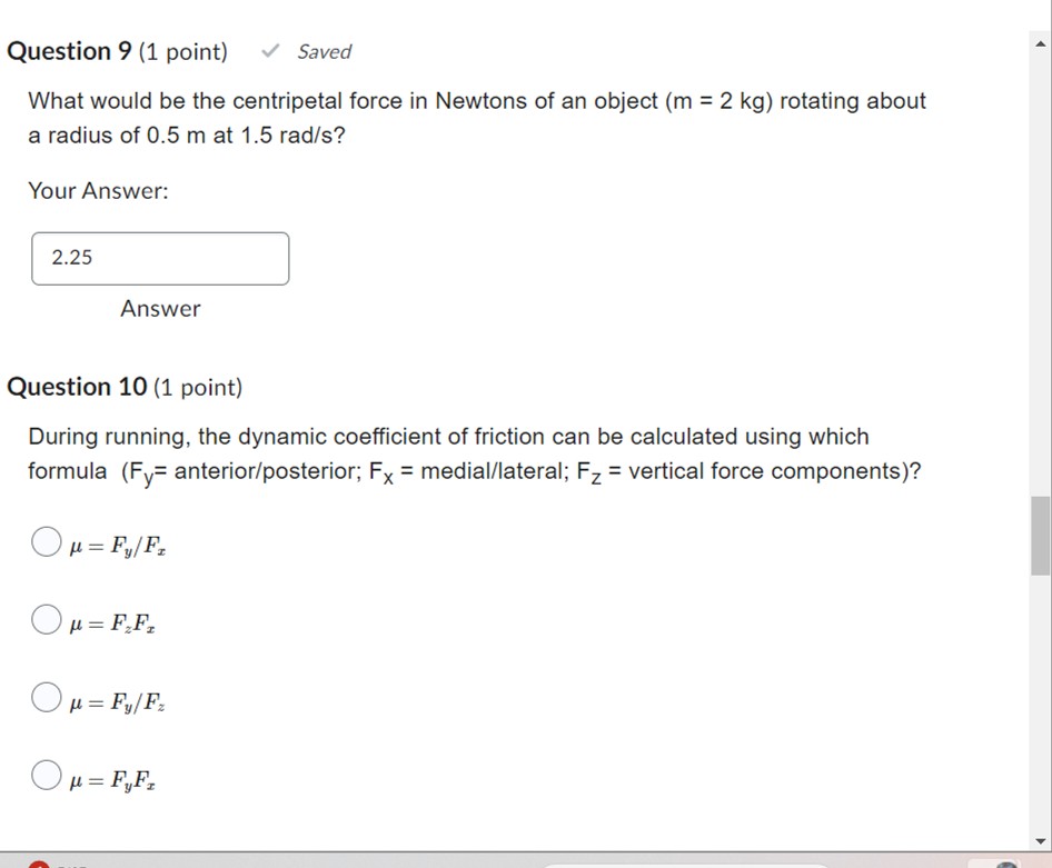 Solved Question 9 (1 ﻿point)What would be the centripetal | Chegg.com