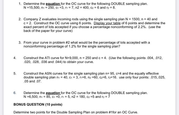 Solved 1. Determine the equation for the OC curve for the | Chegg.com