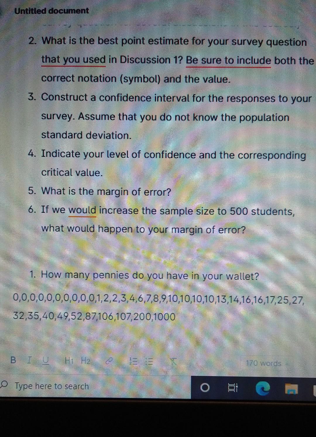 Solved Untitled document 2. What is the best point estimate | Chegg.com