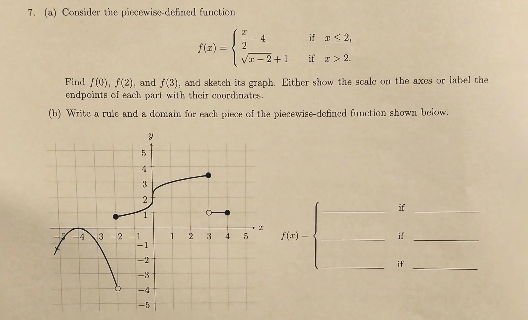 Solved 7. (a) Consider the piecewise-defined function | Chegg.com