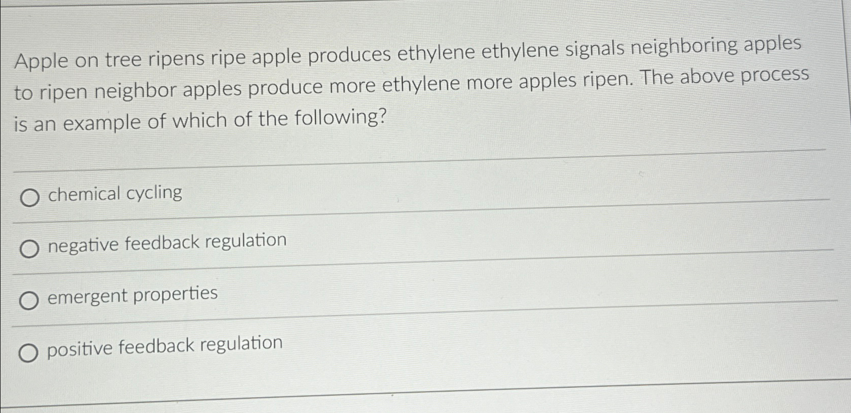 Solved Apple on tree ripens ripe apple produces ethylene | Chegg.com