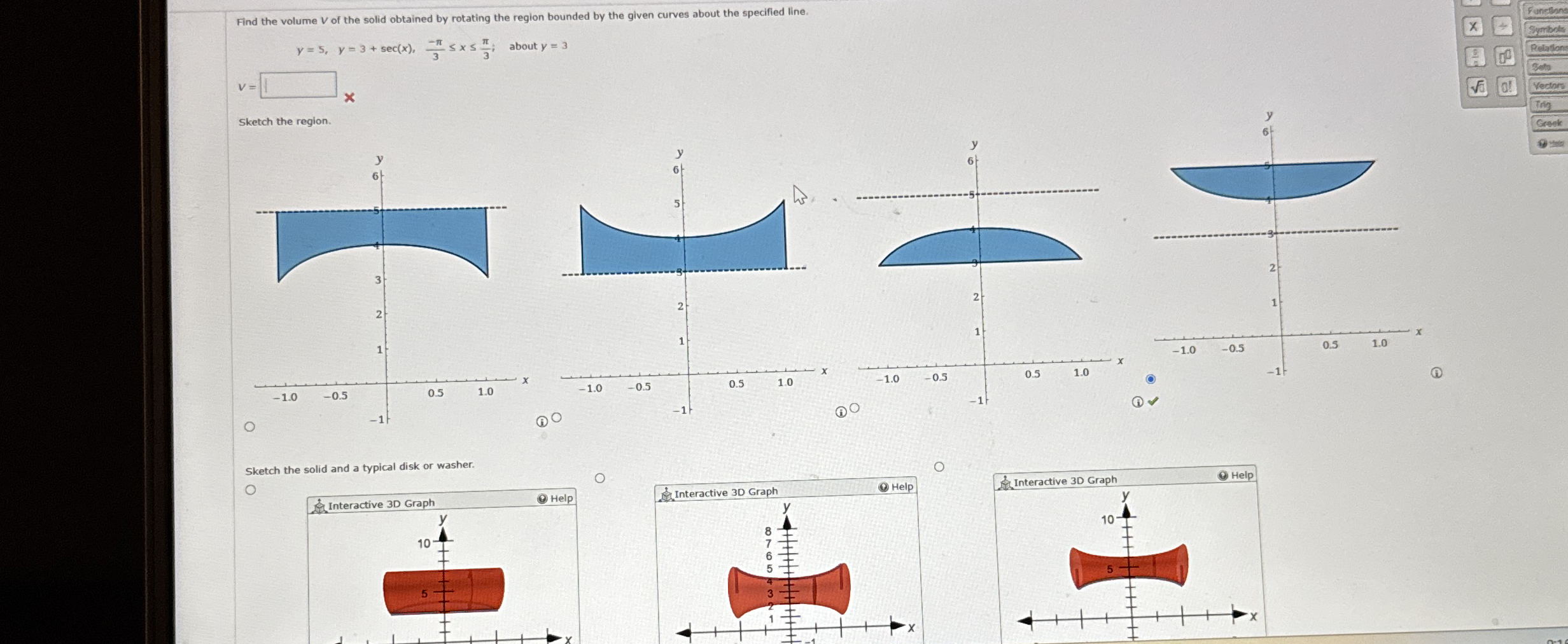 Solved by an EXPERT Find the volume V ﻿of the solid obtained by rotating | Chegg.com