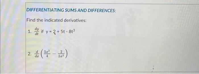 Solved DIFFERENTIATING SUMS AND DIFFERENCES: Find the | Chegg.com