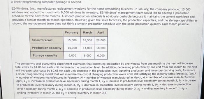 Solved A linear programming computer package is needed. | Chegg.com