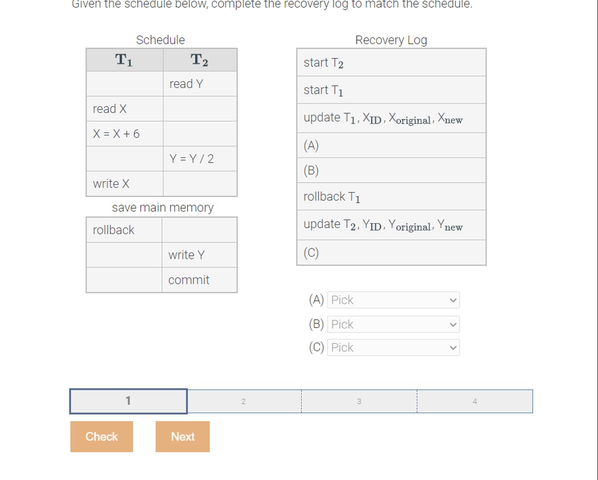 Solved Given the schedule below, complete the recovery log | Chegg.com