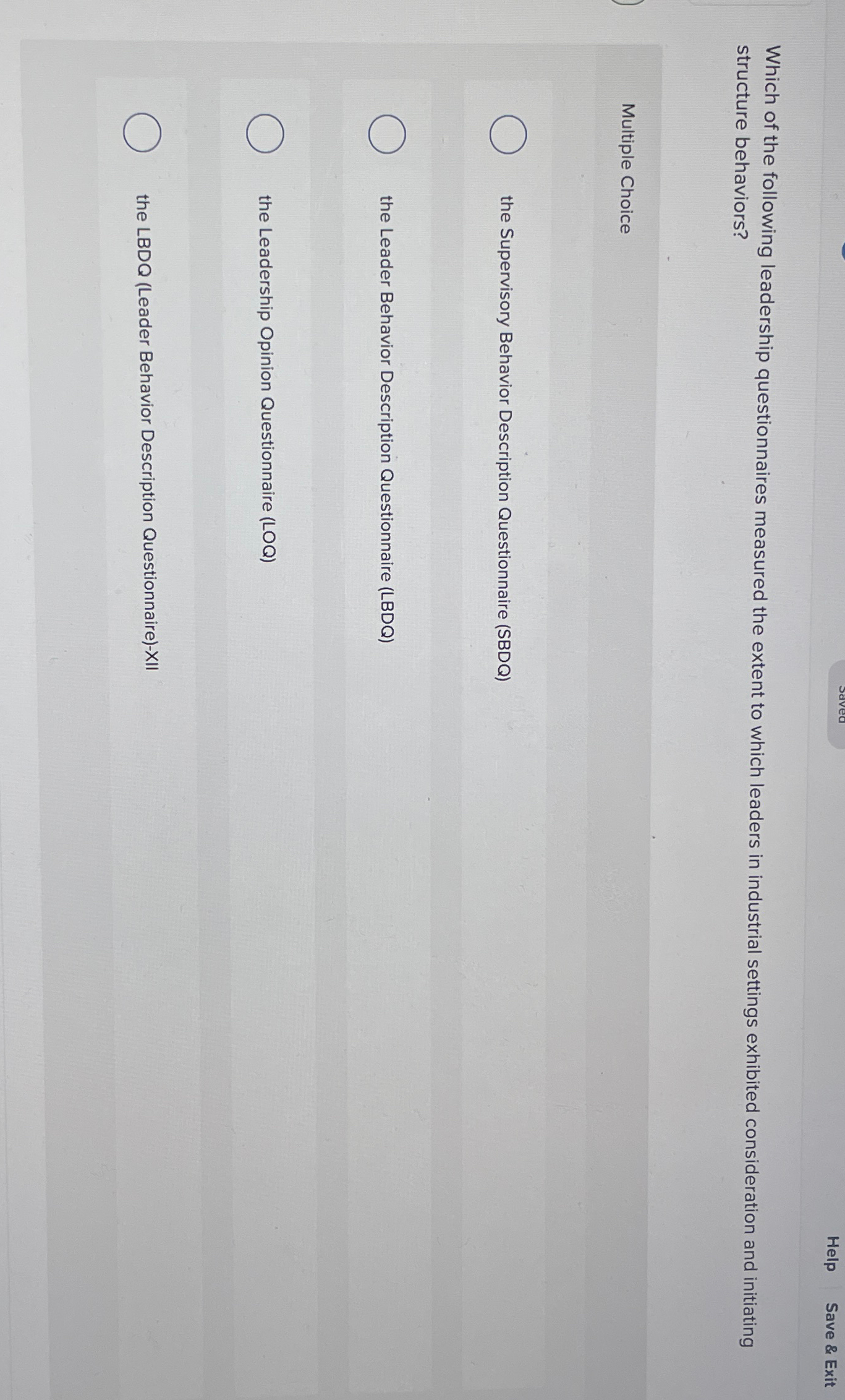 Solved HelpSave & ExitWhich of the following leadership | Chegg.com