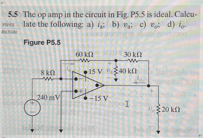 Solved 5.5 The op amp in the circuit in Fig. P5.5 is ideal. | Chegg.com