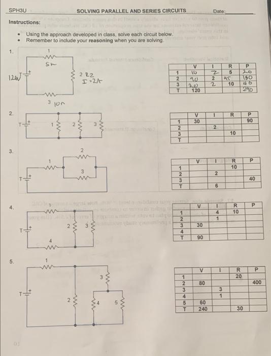 Solved SPH3U SOLVING PARALLEL AND SERIES CIRCUITS Date | Chegg.com