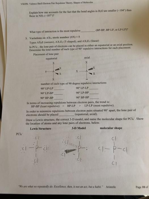 Solved VSEPR-Valence Shell Electron Pair Repulsion Theory, | Chegg.com