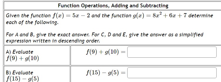 Solved Function Operations, Adding and SubtractingGiven the | Chegg.com