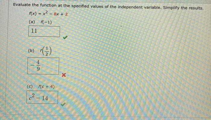 Solved Evaluate the function at the specified values of the | Chegg.com